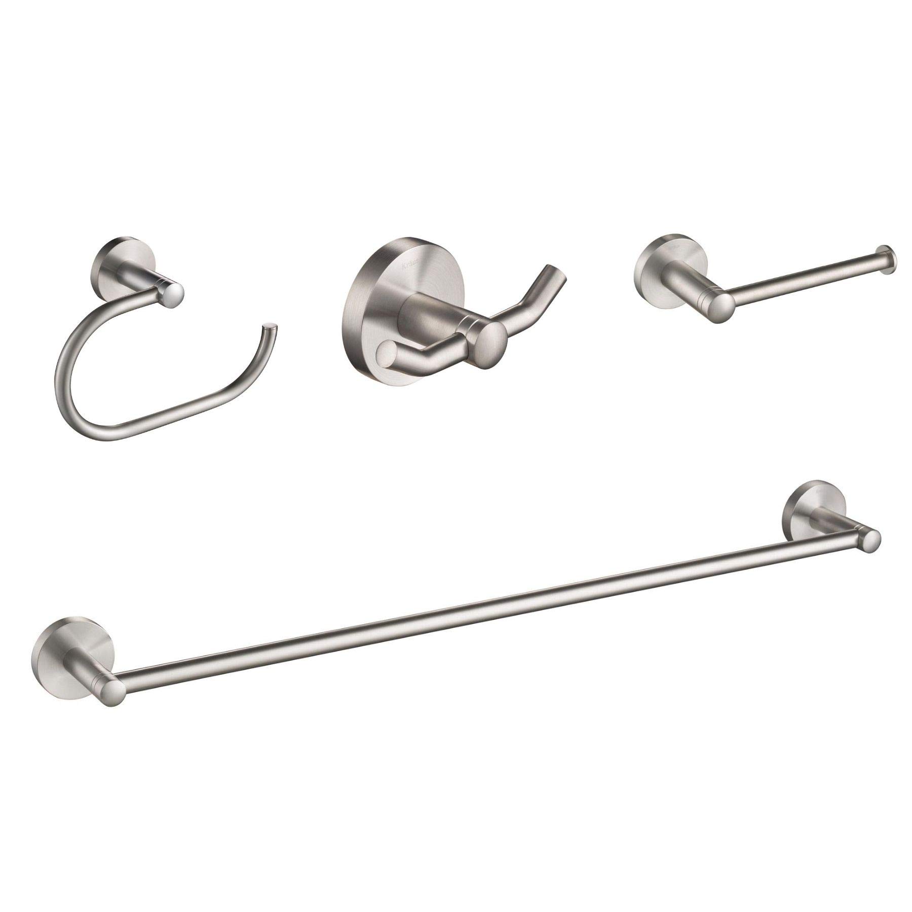 Kraus C-KEA-188BN Elie 4-Piece Bath Hardware Set with 24-inch Bar, Paper Holder, Towel Ring and Robe Hook, Brushed Nickel