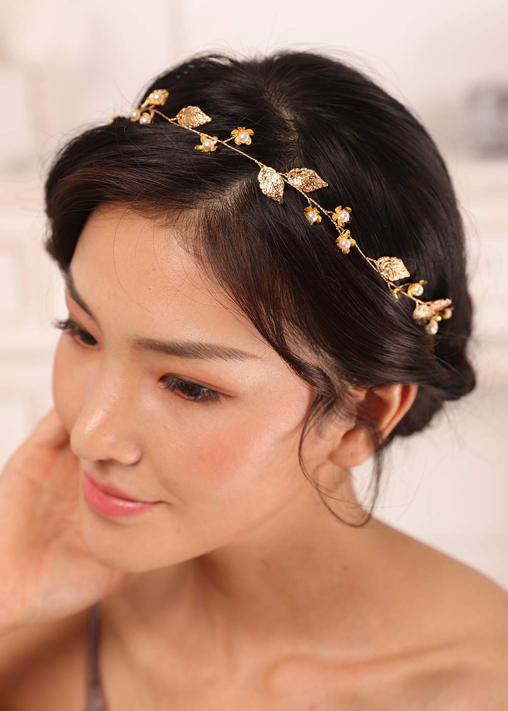 Kercisbeauty Gold Leaf Headband for Women Wedding Bridal Boho Hair Piece Dainty Hair Accessories for Special Occasion