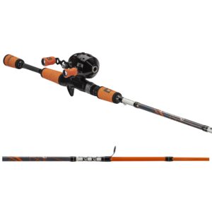 profishiency: 5' high vis micro spincast combo | soft padded handle and foregrip | micro spincast reel w/ 4.1:1 gear ratio | foldable handle w/eva knob | pre-spooled w/6lb line - orange