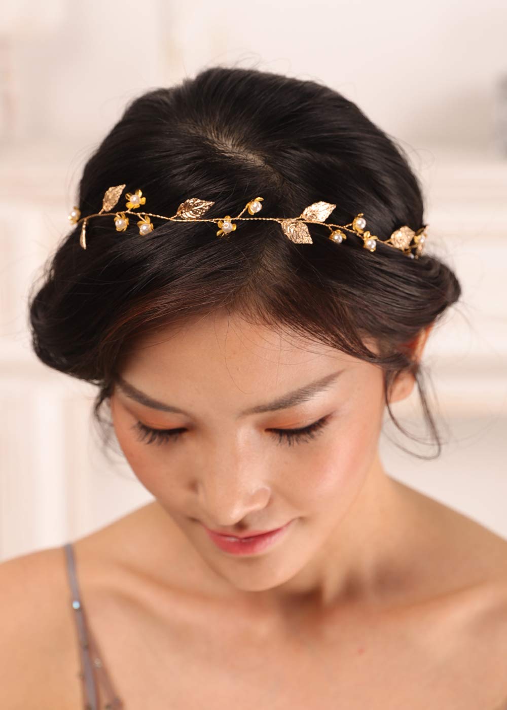 Kercisbeauty Gold Leaf Headband for Women Wedding Bridal Boho Hair Piece Dainty Hair Accessories for Special Occasion