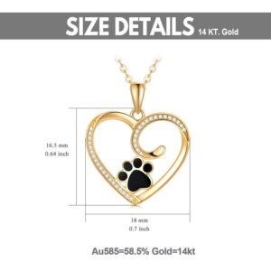 SISGEM 14k Yellow Gold Heart Pendant Necklace for Women, Real Gold Dog Cat Paw Print Jewelry Gifts for Her, 16+1+1 Inch