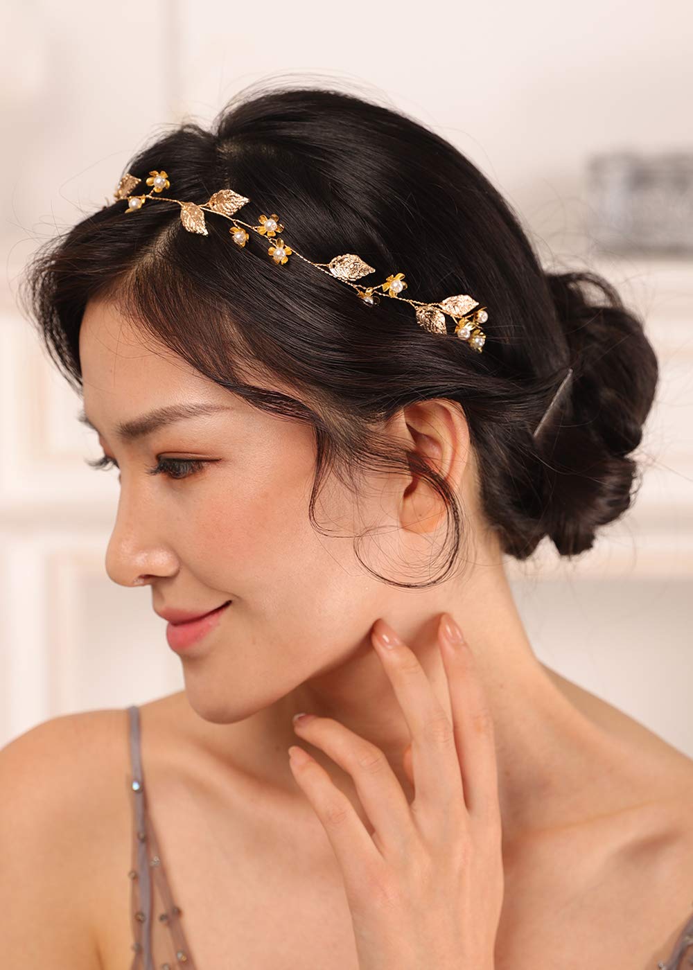 Kercisbeauty Gold Leaf Headband for Women Wedding Bridal Boho Hair Piece Dainty Hair Accessories for Special Occasion