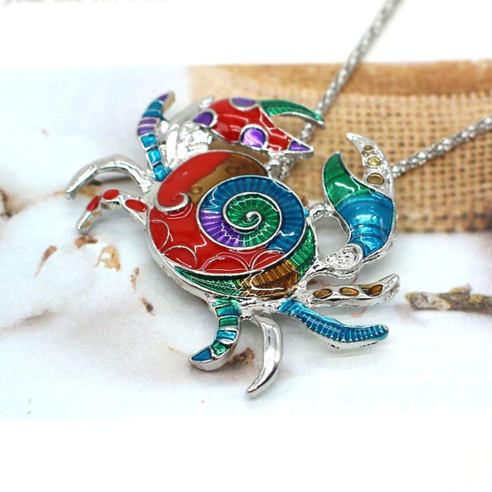 HSQYJ Charm Colorful Enamel Sea Animal Necklace Silver Tone Cute Enamel Choker Sea Crab Fashionable Necklaces for Women Unique Jewelry Gift and Souvenir