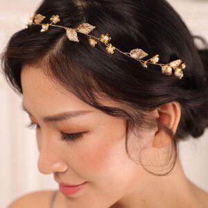 Kercisbeauty Gold Leaf Headband for Women Wedding Bridal Boho Hair Piece Dainty Hair Accessories for Special Occasion