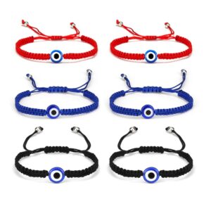 6pcs evil eye stretch bracelet set turkey eyes bead string bracelets amulet for women girls men protection jewelry lucky gift-red+blue+black