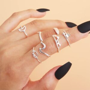 Dcfywl731 Stackable Rings for Women Trendy Stuff Knuckle Ring Cute Adjustable Arrow Knot Wave Star Moon Rings Set Jewelry Gifts Stocking Stuffers for Christmas Gifts 2024