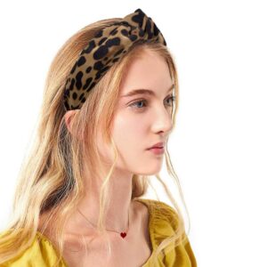 Etercycle 2PCS Headbands for Women, Bow Knotted Wide Headband, Yoga Hair Band Fashion Elastic Hair Accessories for Women (Black, Leopard)