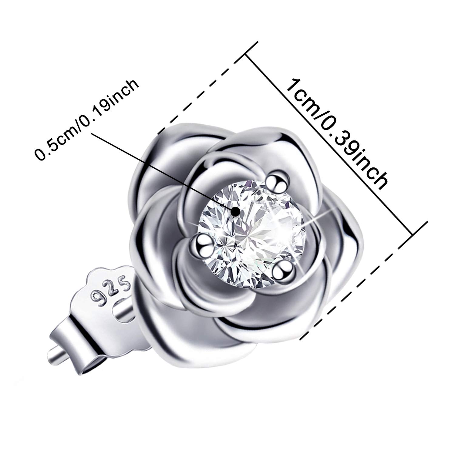 Rose Flower Stud Earrings for Sterling Silver with Gold Plated Hypoallergenic Jewelry Cubic Zirconia Studs Earring, Birthday Gifts for Women(White)