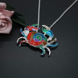 HSQYJ Charm Colorful Enamel Sea Animal Necklace Silver Tone Cute Enamel Choker Sea Crab Fashionable Necklaces for Women Unique Jewelry Gift and Souvenir