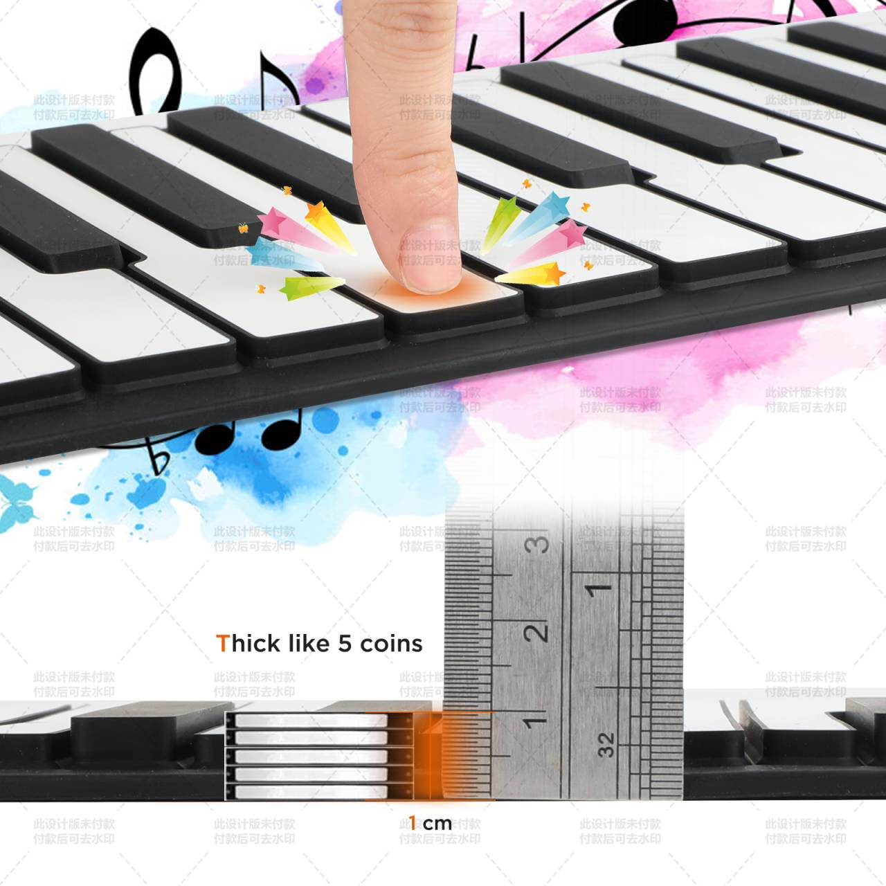 Roll-up Piano 61 keys,Electronic Hand Roll Portable Piano with 128 Unique Tones and Built-in Speaker, Upgraded Waterproof Silicone Fold able Piano Keyboard for Beginners and Kids