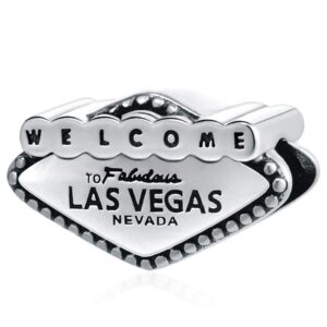 welcome to fabulous las vegas nevada charms in 925 sterling silver, i love travel vintage casino sign beads fit pandora bracelet, gift for souvenir/birthday/christmas/friends