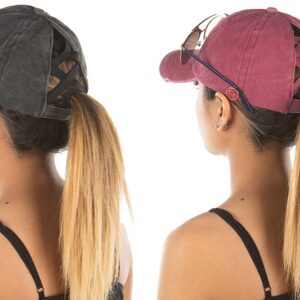 Funky Junque Criss Cross Hat w/Buttons Bundle - Black & Burgundy (2 Pack)