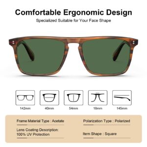 CARFIA Retro Polarized Sunglasses for Men UV Protection Hand-crafted Acetate Frame Fashion Cool Sun Glasses CA53572 Tortoise