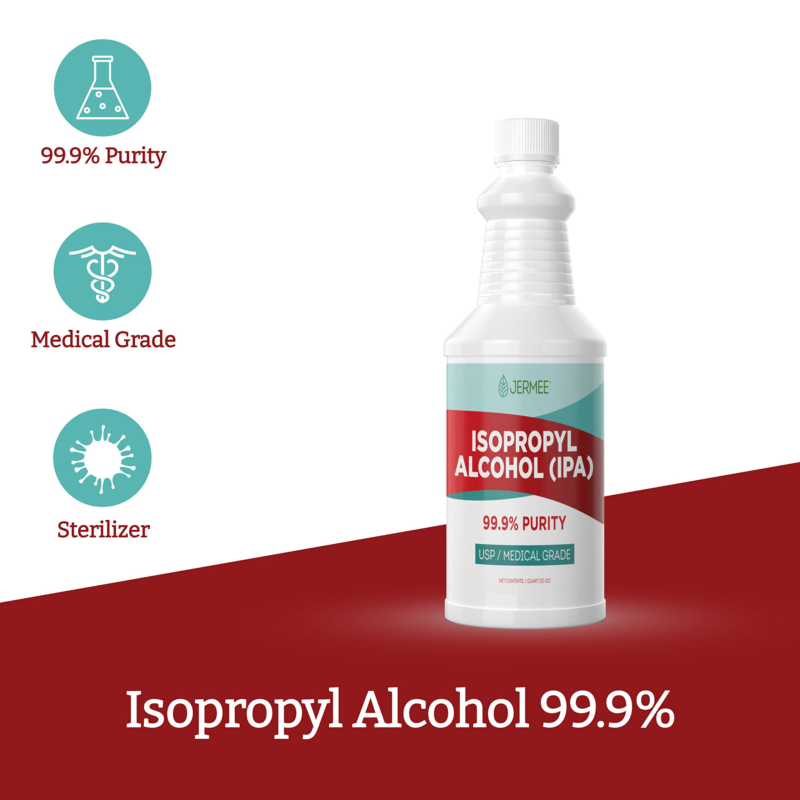 Jermee Isopropyl Alcohol (IPA) 99.9% Purity - USP/Medical Grade - Concentrated Rubbing Alcohol, Made in The USA - 128 oz