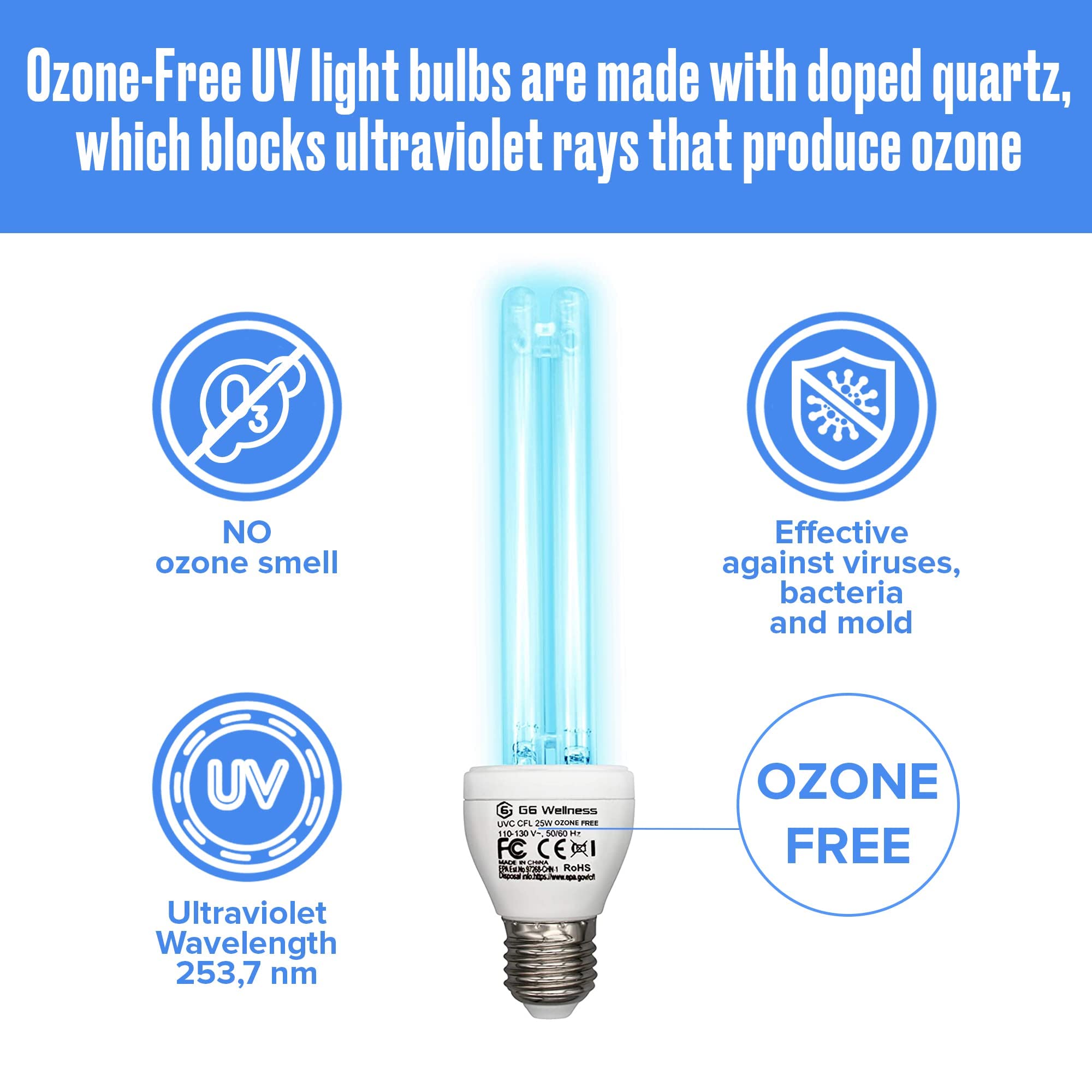 Germicidal UV Sanitizer Light Bulb 25 W 254nm Ozone Free