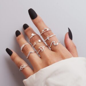 Dcfywl731 Stackable Rings for Women Trendy Stuff Knuckle Ring Cute Adjustable Arrow Knot Wave Star Moon Rings Set Jewelry Gifts Stocking Stuffers for Christmas Gifts 2024