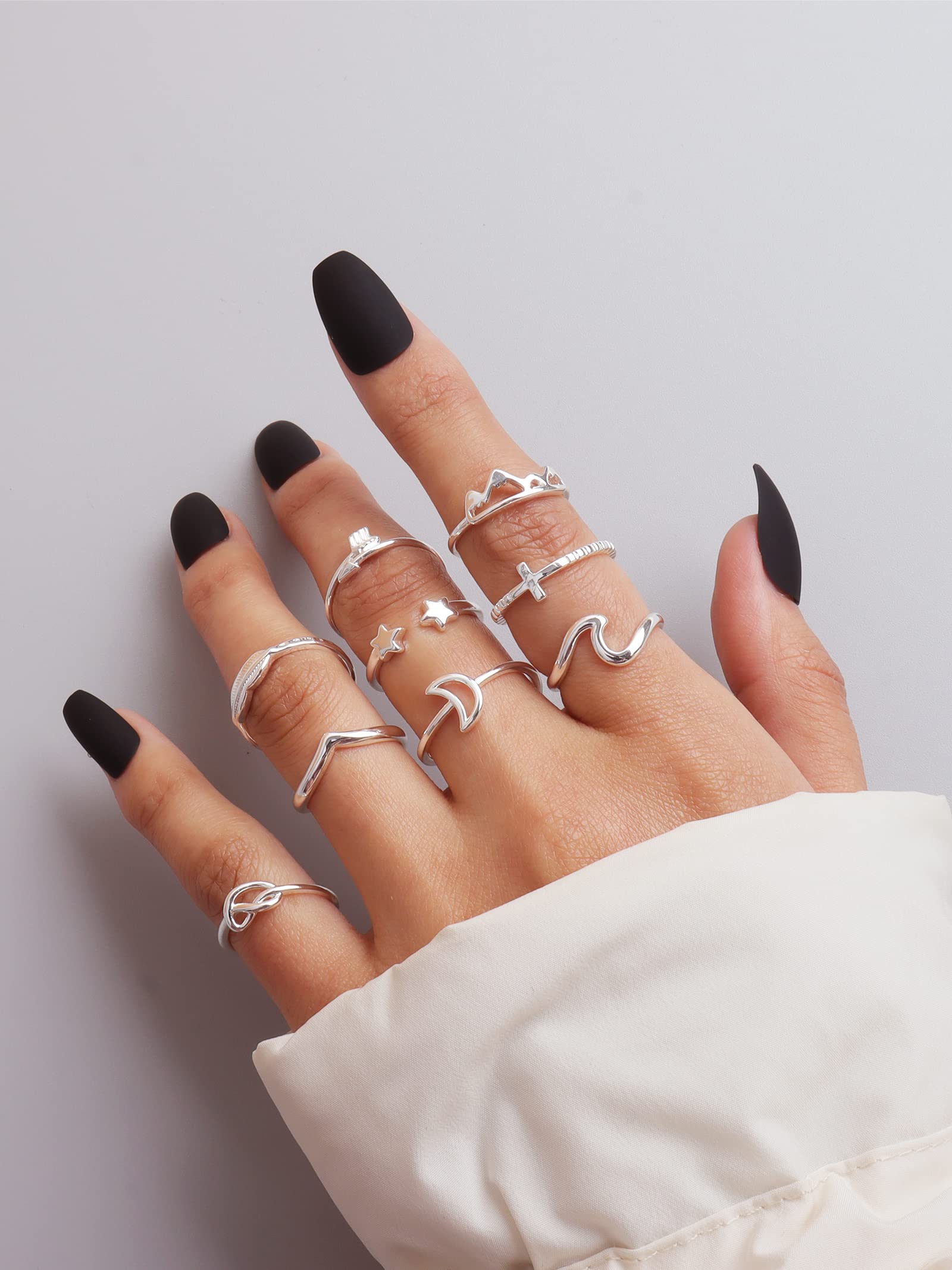 Dcfywl731 Stackable Rings for Women Trendy Stuff Knuckle Ring Cute Adjustable Arrow Knot Wave Star Moon Rings Set Jewelry Gifts Stocking Stuffers for Christmas Gifts 2024