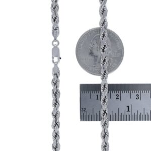 Nuragold 10k White Gold 4mm Rope Chain Diamond Cut Pendant Necklace, Mens Womens Jewelry 18" 20" 22" 24" 26" 28" 30"