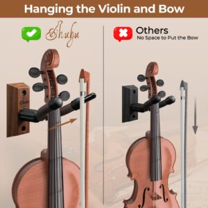 Violin Wall Mount Hanger, Ohuhu Hardwood Violin Hanger with Bow Holder for Home & Studio