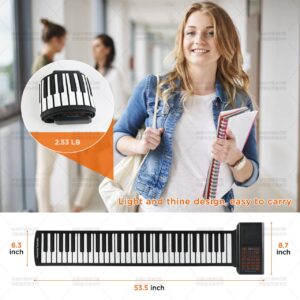 Roll-up Piano 61 keys,Electronic Hand Roll Portable Piano with 128 Unique Tones and Built-in Speaker, Upgraded Waterproof Silicone Fold able Piano Keyboard for Beginners and Kids