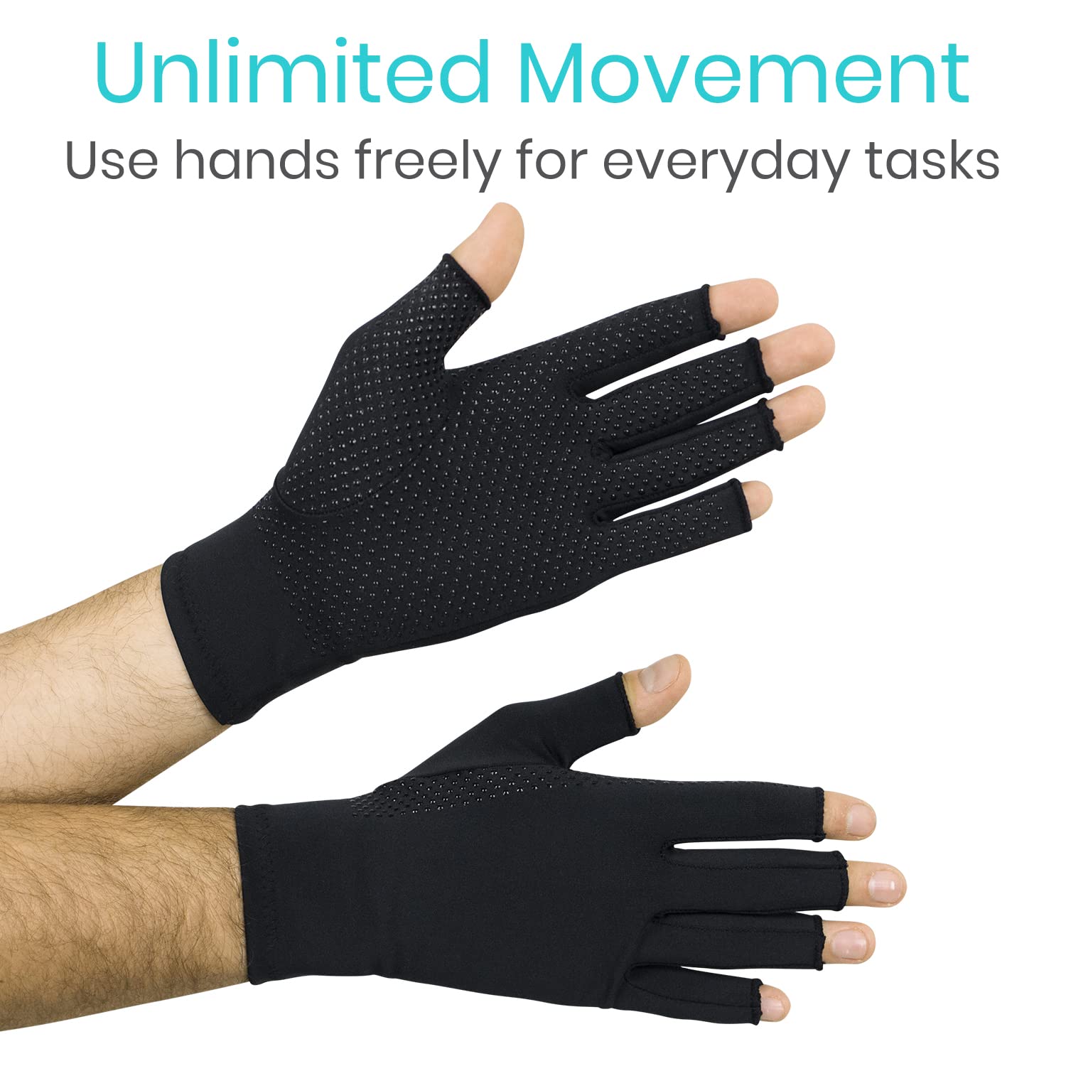 Vive Fingerless Arthritis Gloves for Men & Women Made w/Copper Infused Fabric - Therapeutic Compression for Swelling, Carpal Tunnel, Tendonitis, Edema, & Finger Pain - Comfortable Non-Slip (Large)