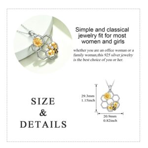 LUHE Bee Necklace 925 Sterling Silver Honeycomb Cute Flower Pendant Necklaces for Women Christmas Gifts for Her (Bee necklace)