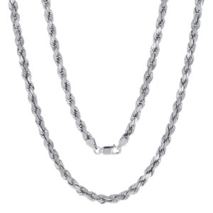 nuragold 10k white gold 4mm rope chain diamond cut pendant necklace, mens womens jewelry 18" 20" 22" 24" 26" 28" 30"