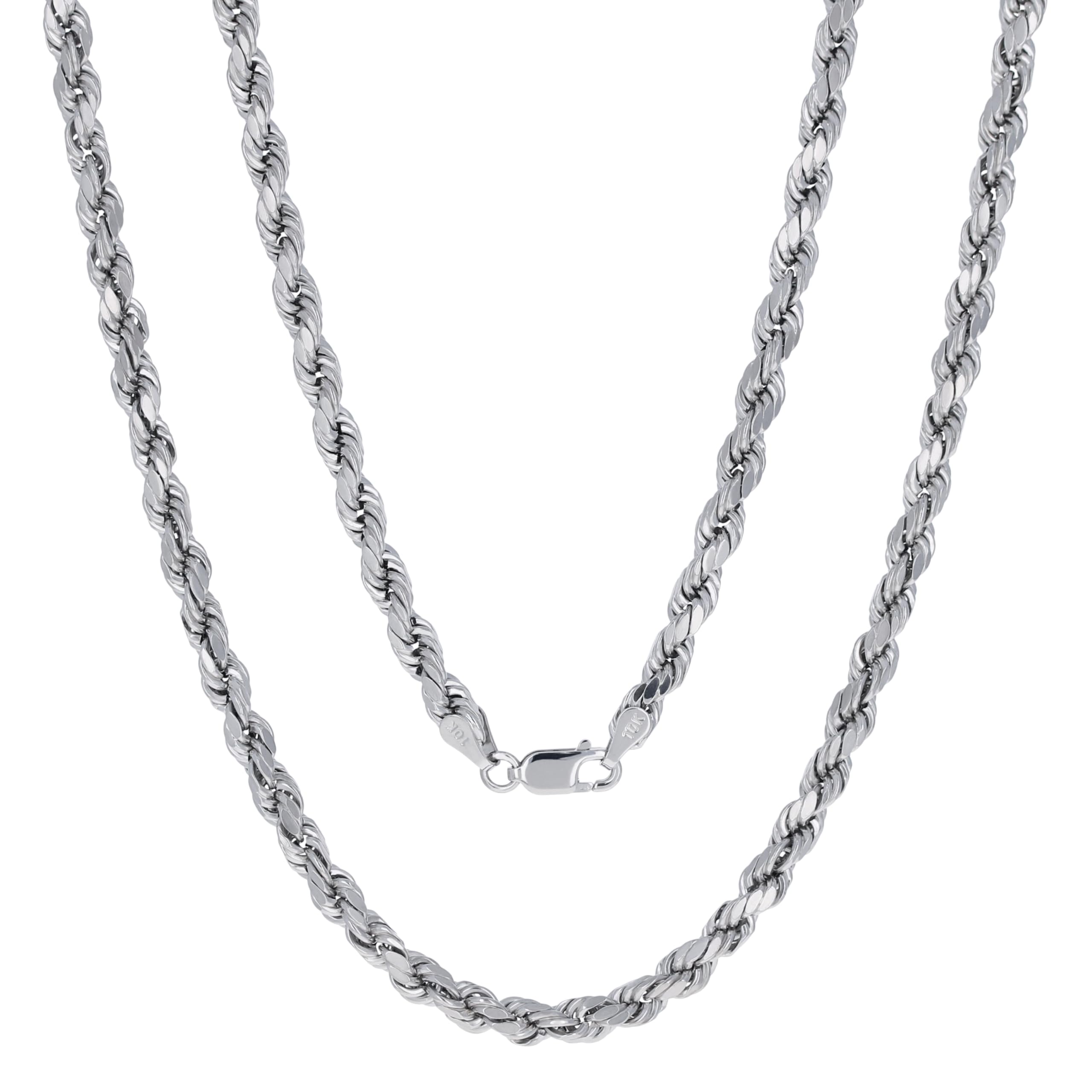 Nuragold 10k White Gold 4mm Rope Chain Diamond Cut Pendant Necklace, Mens Womens Jewelry 18" 20" 22" 24" 26" 28" 30"