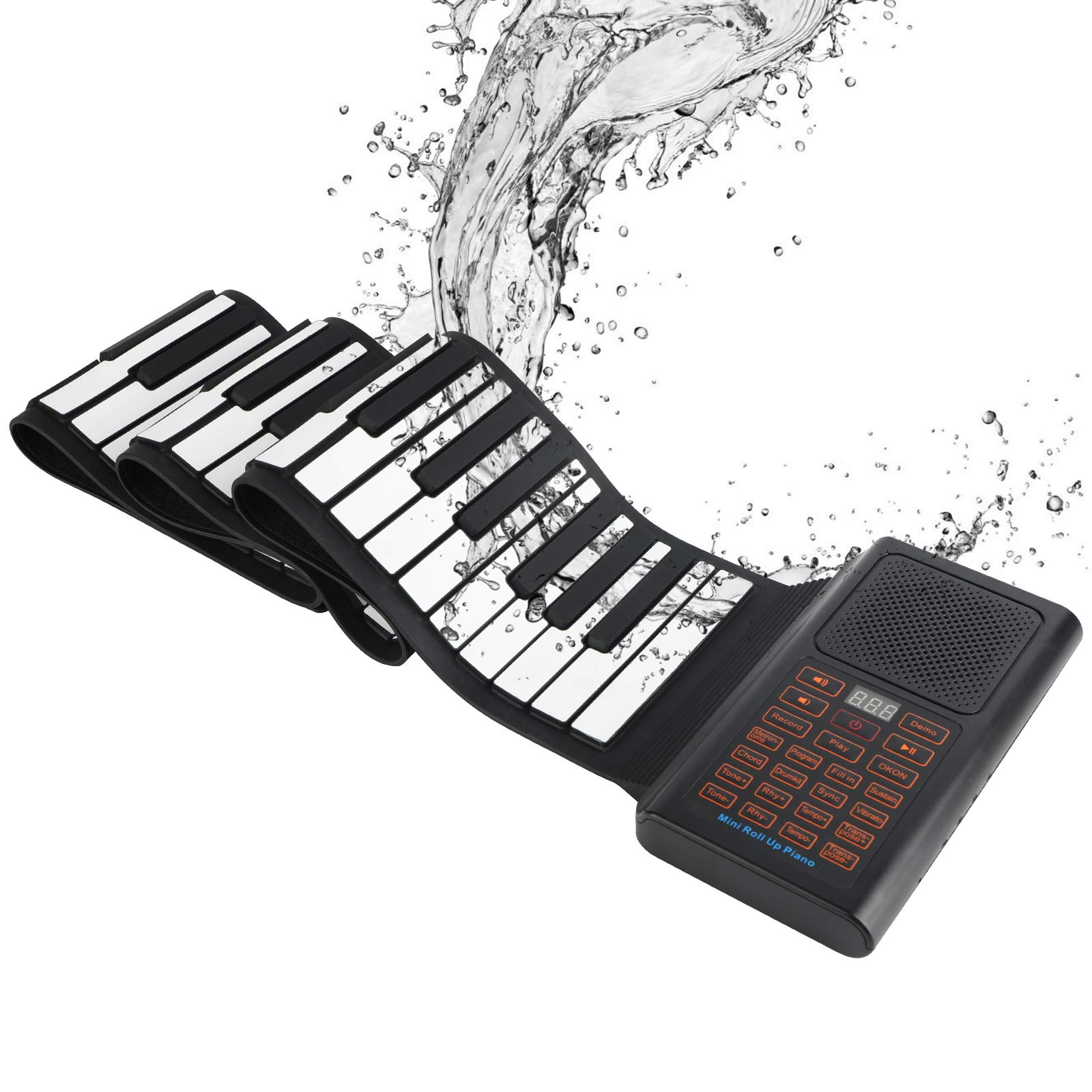 Roll-up Piano 61 keys,Electronic Hand Roll Portable Piano with 128 Unique Tones and Built-in Speaker, Upgraded Waterproof Silicone Fold able Piano Keyboard for Beginners and Kids