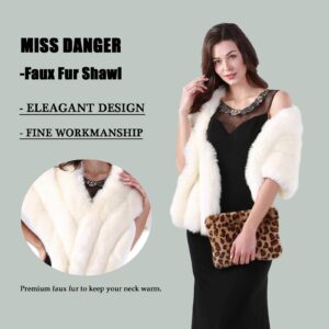 Miss Danger Women Wedding Faux Fur Shawl Bridal Cape Party Stoles Winter Cover Up Shrug Gown Wrap (S111-D.grey