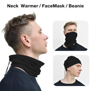 MCTi Neck Gaiter Warmer Winter Fleece Scarves Beanie Hat for Skiing Cycling Elastic Closure Black and Dark Brown