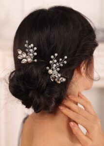 kercisbeauty 2pcs silver hair pins for women wedding bridal hair piece set pearl jewelry for women special occasion