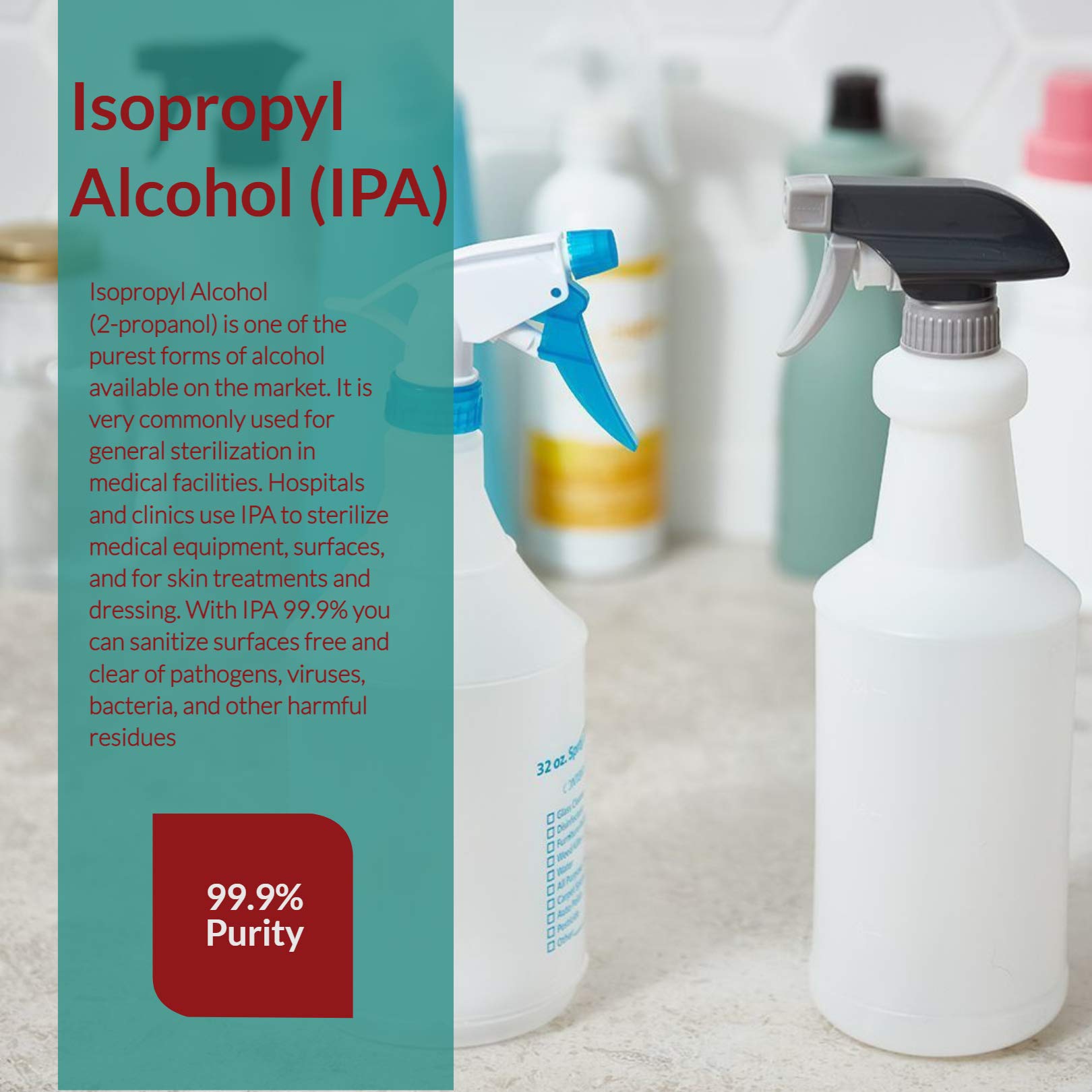 Jermee Isopropyl Alcohol (IPA) 99.9% Purity - USP/Medical Grade - Concentrated Rubbing Alcohol, Made in The USA - 128 oz