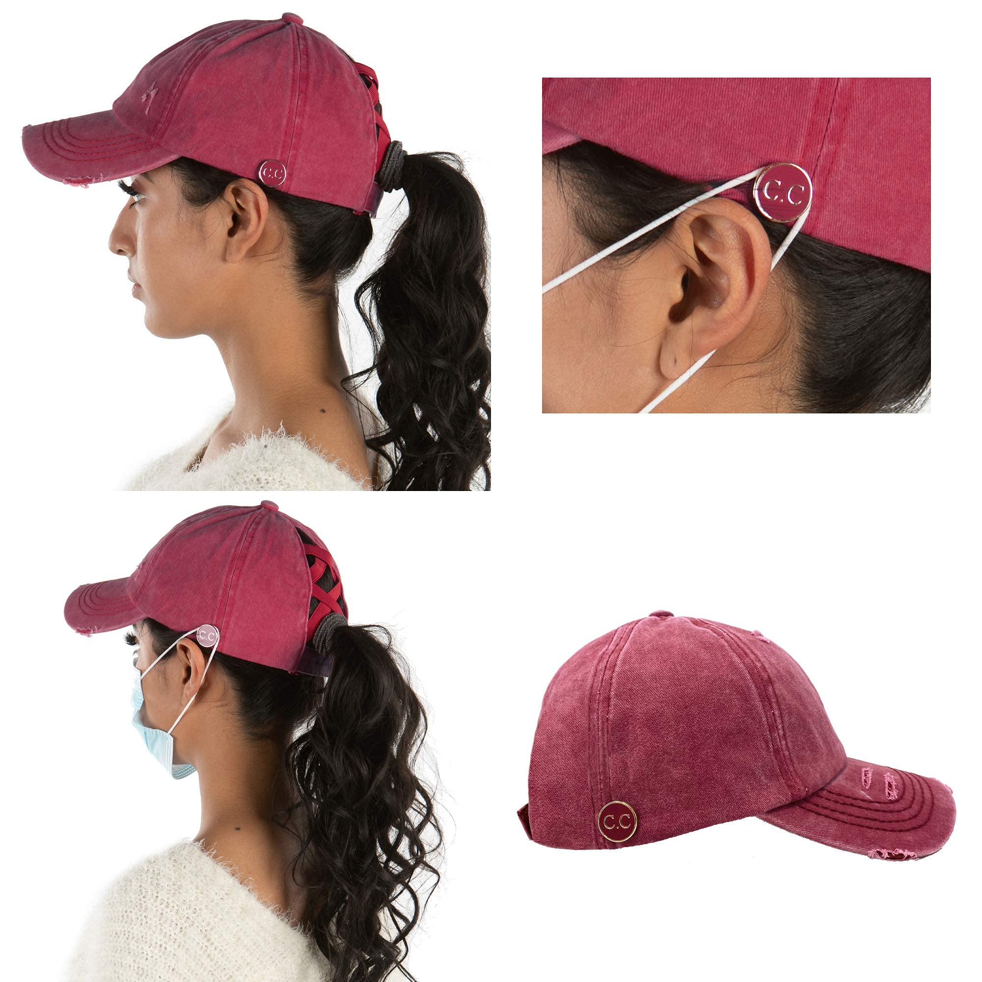 Funky Junque Criss Cross Hat w/Buttons Bundle - Black & Burgundy (2 Pack)