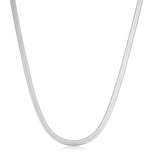 authentic sterling silver 925 flat herringbone flex chain necklace, flat snake necklace, 2.5m- 5.5mm. 16-30 jewelry for women men, high shine 16-30