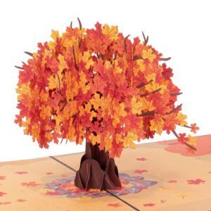 paper love 3d autumn pop up card, handmade maple tree popup greeting cards, for fall, birthday, thanksgiving, thinking of you, sympathy, all occasion - 5" x 7" cover - includes envelope and note tag