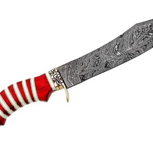 Damascus Steel Hunting Knife - Fixed Blade Knives with Sheath - Handle Combination of Walnut Wood and Camel Bone with Brass Spacer (RW)