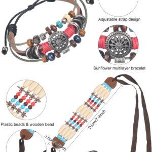 Hicarer 5 Pieces Indian Native American Jewelry Set Includes Feather Headdress Faux Peacock Feather Hair Band Boho Dream Catcher Dangle Earrings Choker Necklace Bracelet for Women Catcher Tassel