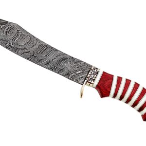 Damascus Steel Hunting Knife - Fixed Blade Knives with Sheath - Handle Combination of Walnut Wood and Camel Bone with Brass Spacer (RW)