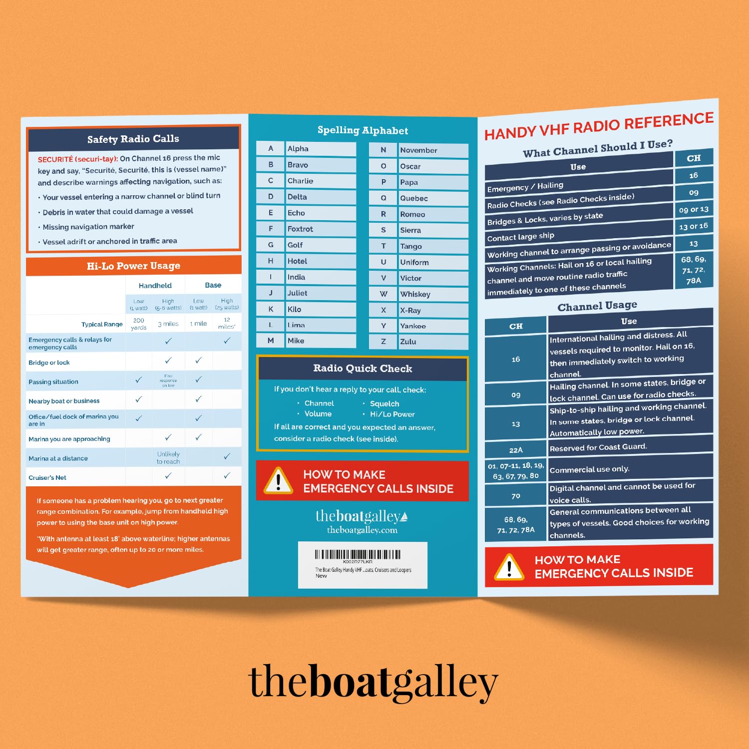 Quick Guide for VHF Radio Marine - Handy Boating Must Haves | Boating Accessory Reference for Improved Safety | Ideal Sailing Gifts | Informative, Concise and Long-Lasting | The Boat Galley