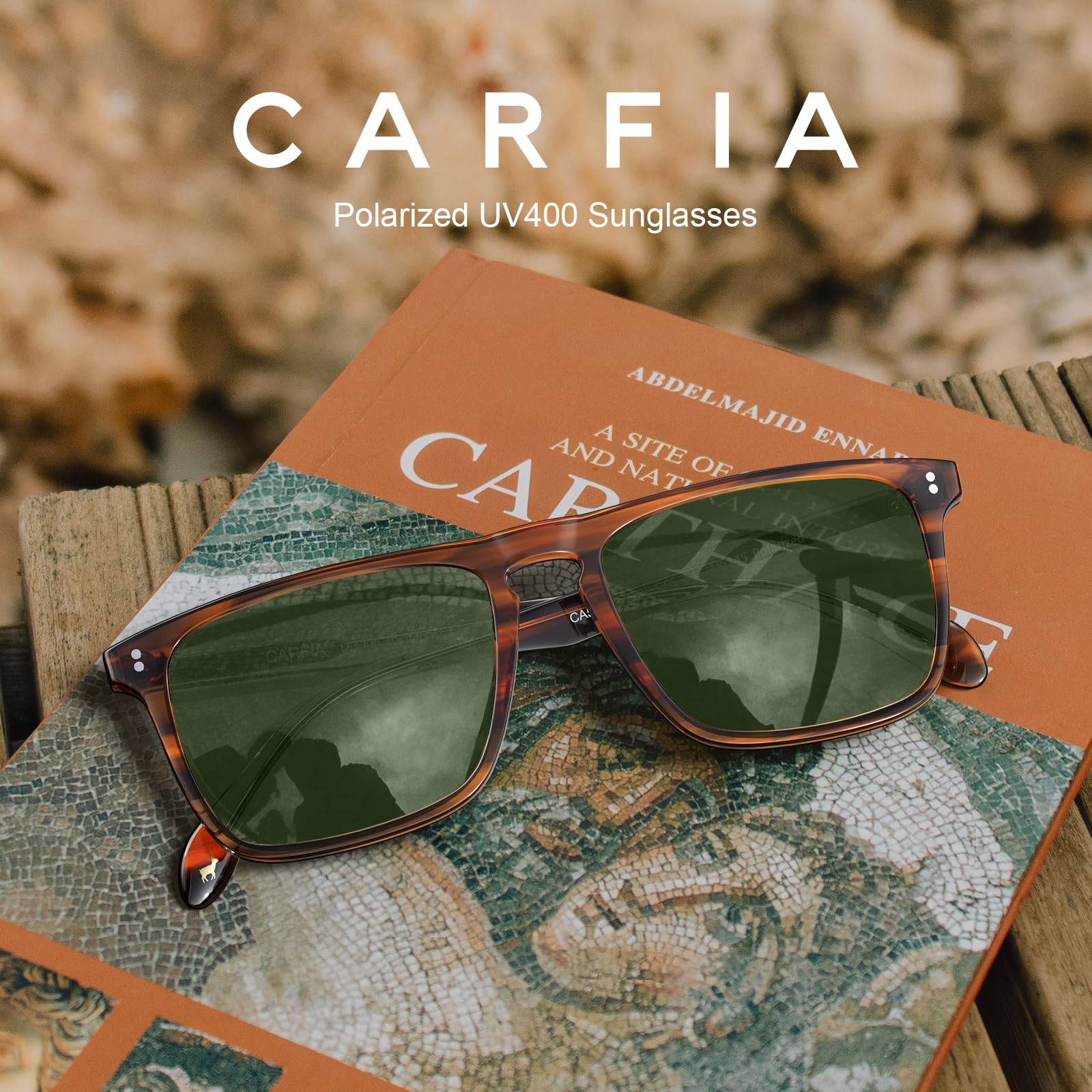 CARFIA Retro Polarized Sunglasses for Men UV Protection Hand-crafted Acetate Frame Fashion Cool Sun Glasses CA53572 Tortoise