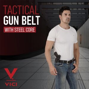 VICI Tactical Men's Steel Core Leather Gun Belt for Concealed Carry 36, Black