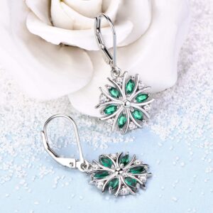 YL Snowflakes Earrings Sterling Silver Dangle Drop Earrings Created Emerald Leverback Jewelry for Women