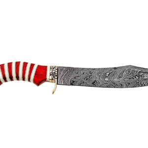 Damascus Steel Hunting Knife - Fixed Blade Knives with Sheath - Handle Combination of Walnut Wood and Camel Bone with Brass Spacer (RW)