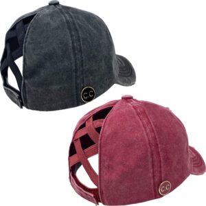 Funky Junque Criss Cross Hat w/Buttons Bundle - Black & Burgundy (2 Pack)