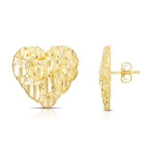 floreo 10k yellow gold heart shape shiny nugget earrings, large (0.7 x 0.7 inch)