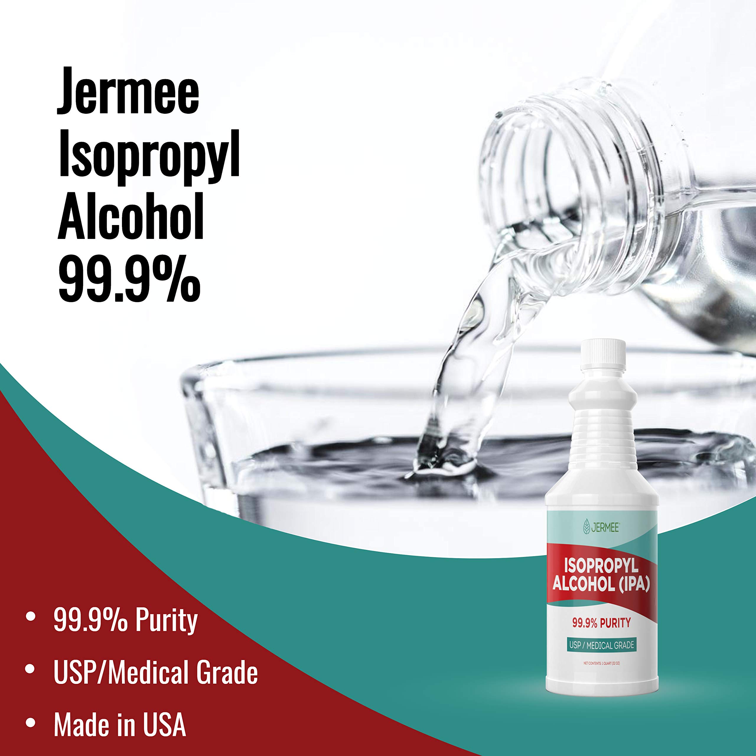 Jermee Isopropyl Alcohol (IPA) 99.9% Purity - USP/Medical Grade - Concentrated Rubbing Alcohol, Made in The USA - 128 oz