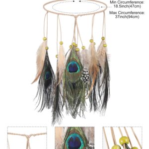 Hicarer 5 Pieces Indian Native American Jewelry Set Includes Feather Headdress Faux Peacock Feather Hair Band Boho Dream Catcher Dangle Earrings Choker Necklace Bracelet for Women Catcher Tassel