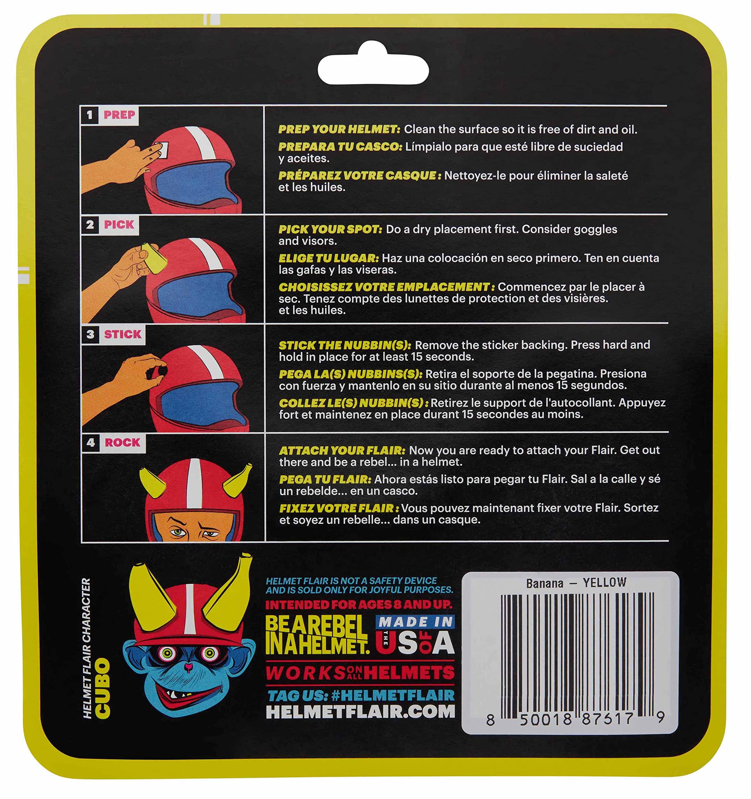 Helmet Flair MagNeatOhz Banana for Helmet | Made in USA | Helmet Accessory for Motorcycle Helmet, Bike Helmet, Ski Helmet | Magnetic Attachment | Interchangeable | Pair (Helmet Not Included)