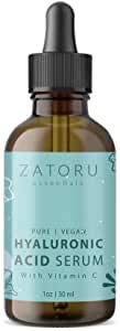 zatoru hyaluronic acid serum with vitamin c for face and skin - 100% pure organic vegan anti-aging moisturizer skin care for women and men - hydrates brightens protects - clinical pro formula - 1 oz